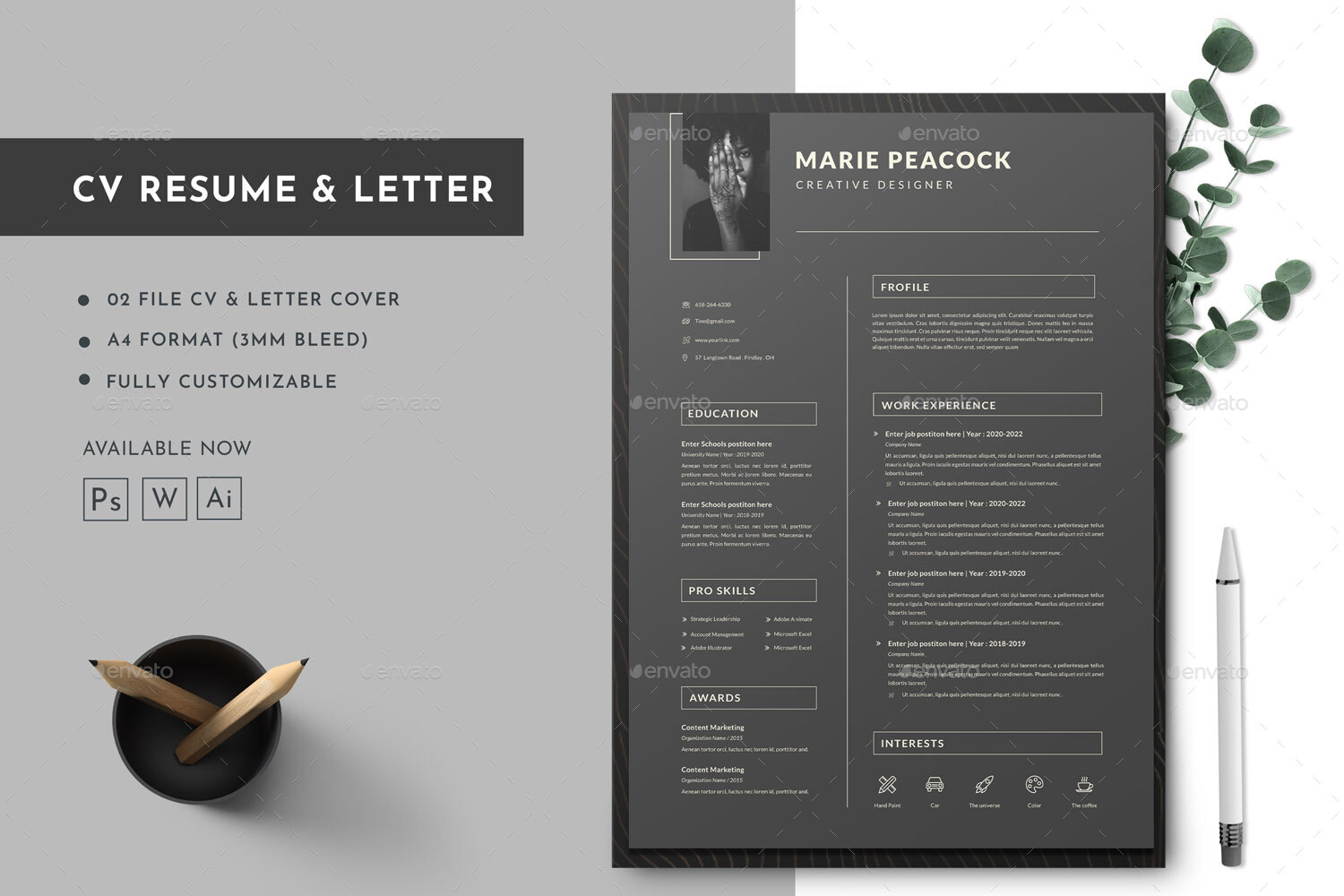 Black CV Resume Template, Print Templates | GraphicRiver