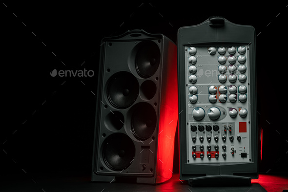 Stereo audio system with large speakers and amplifier Stock Photo by ...
