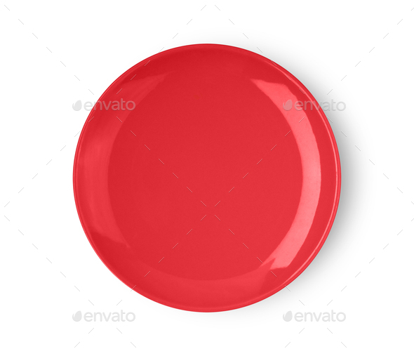 red ceramic plate isolated on white background Stock Photo by spamas