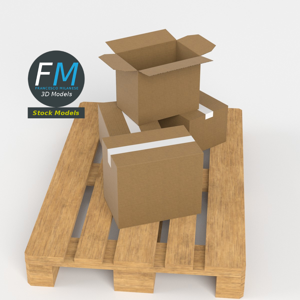 Cardboard boxes on wooden pallet by FrancescoMilanese85 | 3DOcean