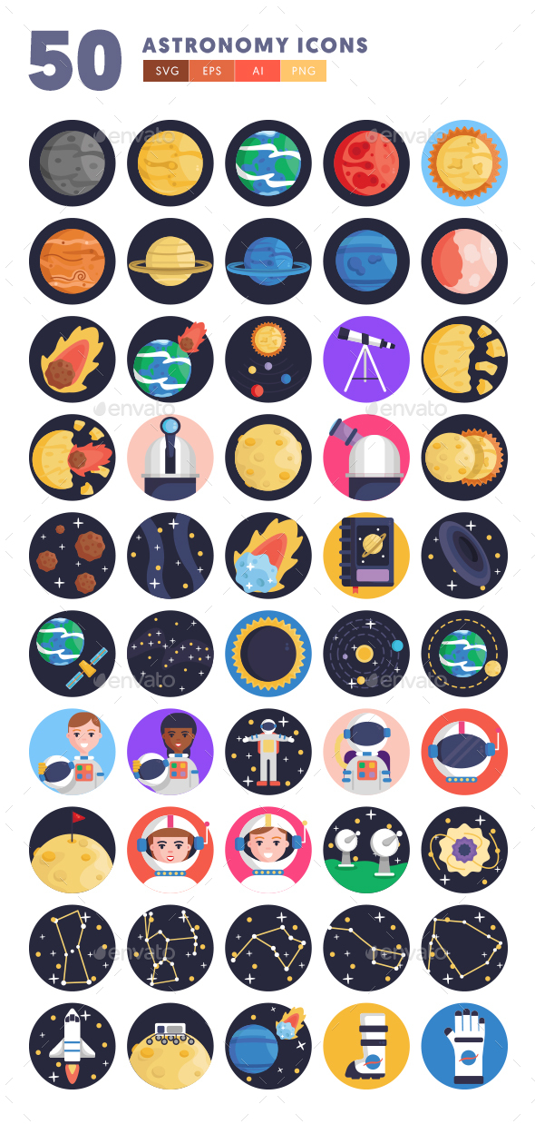 50 Astronomy Icons, Vectors | GraphicRiver