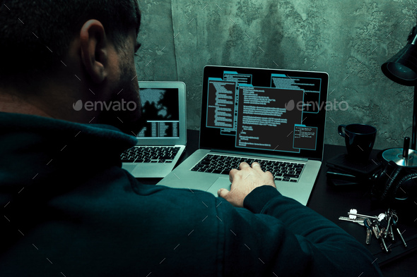 Close up of programmer of hacker hands typing a code Stock Photo by ...