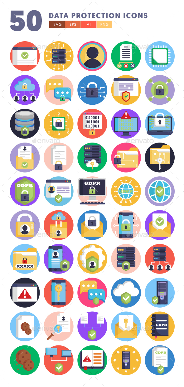 50 Data Protection Icons, Vectors | GraphicRiver