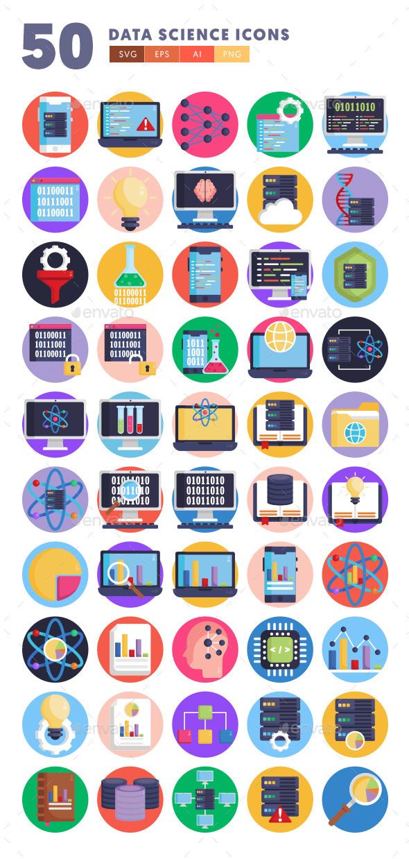 50 Data Science Icons, Vectors | GraphicRiver