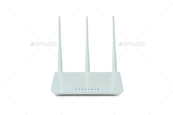 Wi-Fi router with external antennas isolated on white background Stock ...