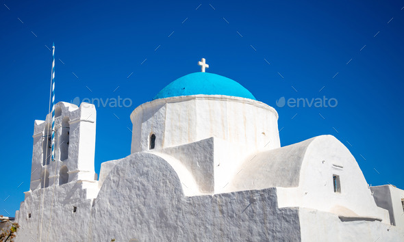 Church in a Greek island, Cyclades. Greece. Stavros white chapel in ...