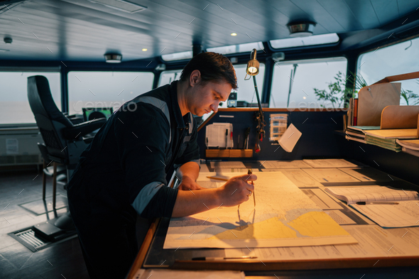 Marine navigational officer during navigational watch on Bridge Stock ...