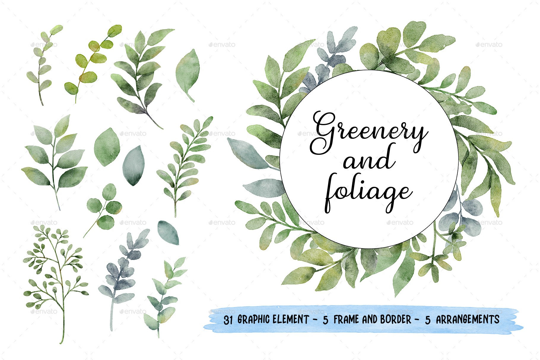Greenery and Foliage Watercolor Set., Graphics | GraphicRiver