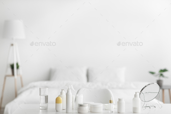 Set of various skincare products, cosmetic cream packaging, lotion ...