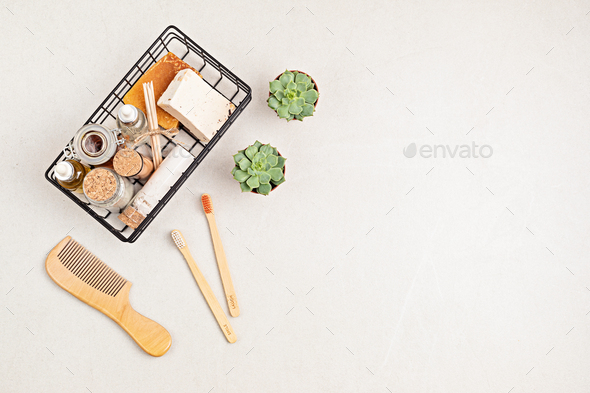 Eco friendly soap bar, tooth brushes, cotton swabs, bath salt, clay ...