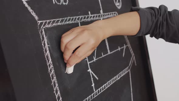 Close Up of Architect Drawing Construction Scheme on Chalkboard, Stock ...