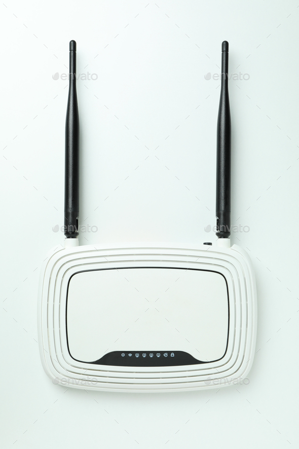 Wi-Fi router with external antennas on white background Stock Photo by ...
