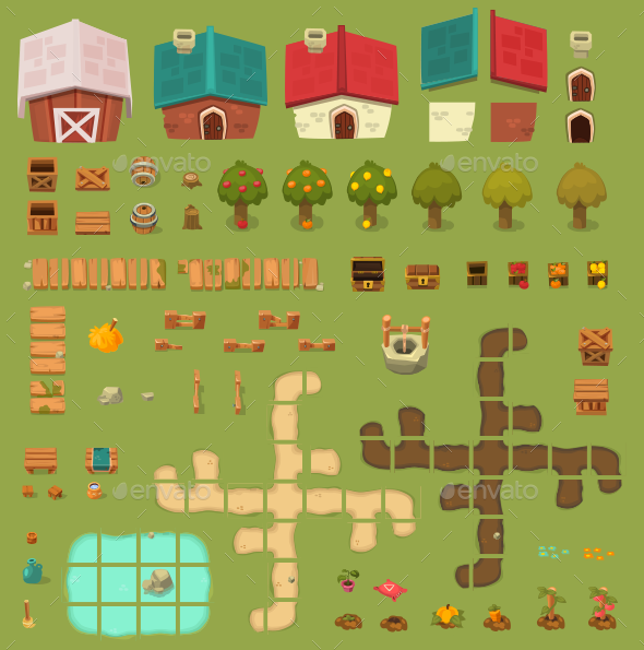 Field Assets - Top Down, Game Assets | GraphicRiver