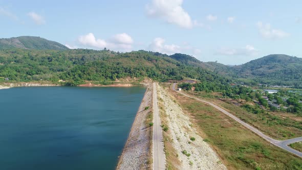 Aerial view footage top down Water dam and reservoir lake Generating ...