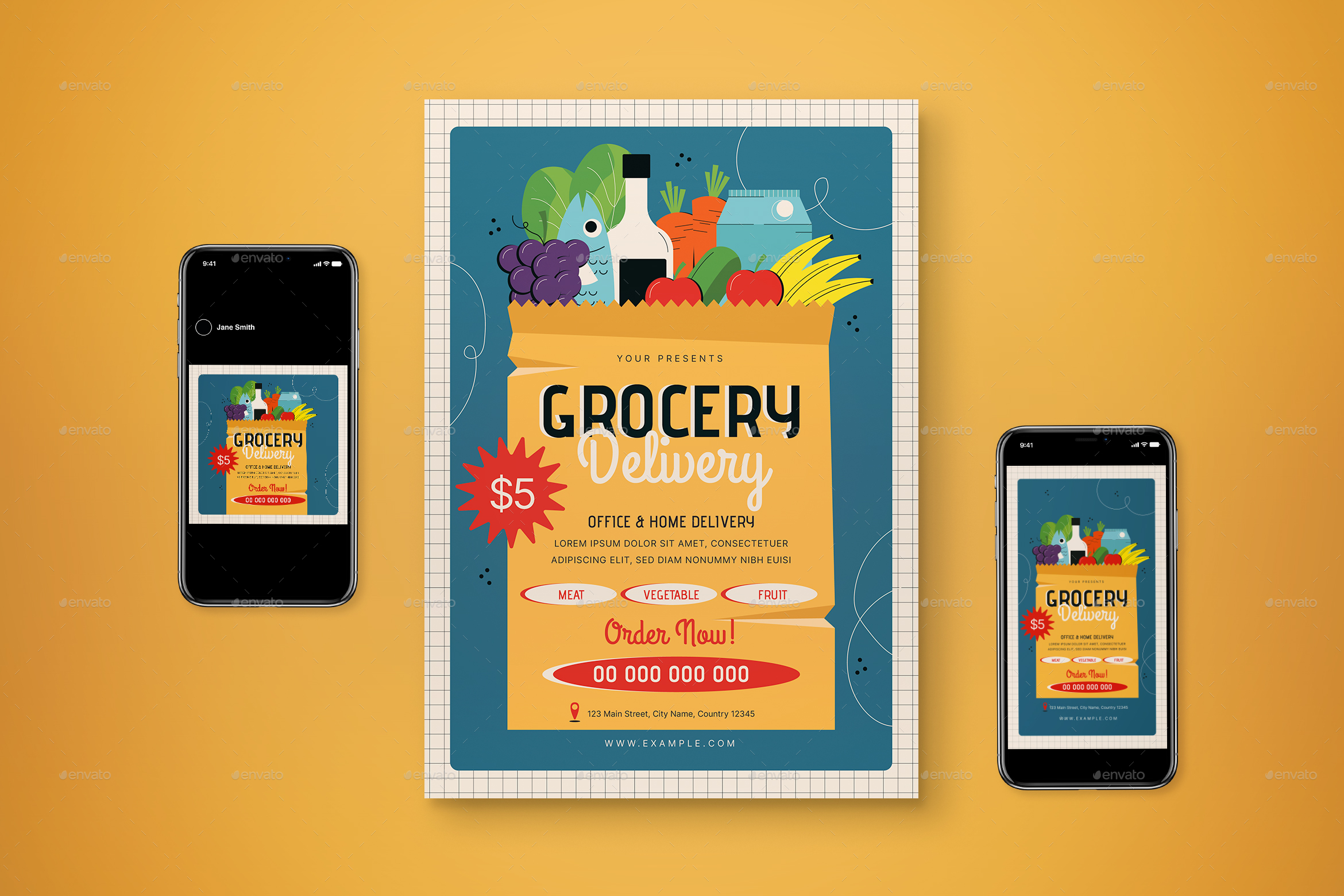 Grocery Delivery Flyer Set, Print Templates | GraphicRiver