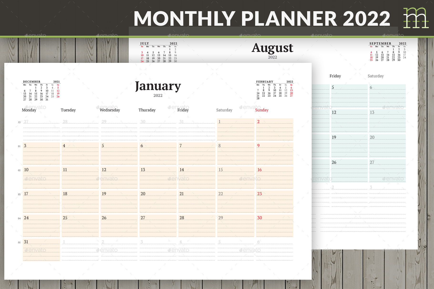 Monthly Planner 2022, Print Templates | GraphicRiver