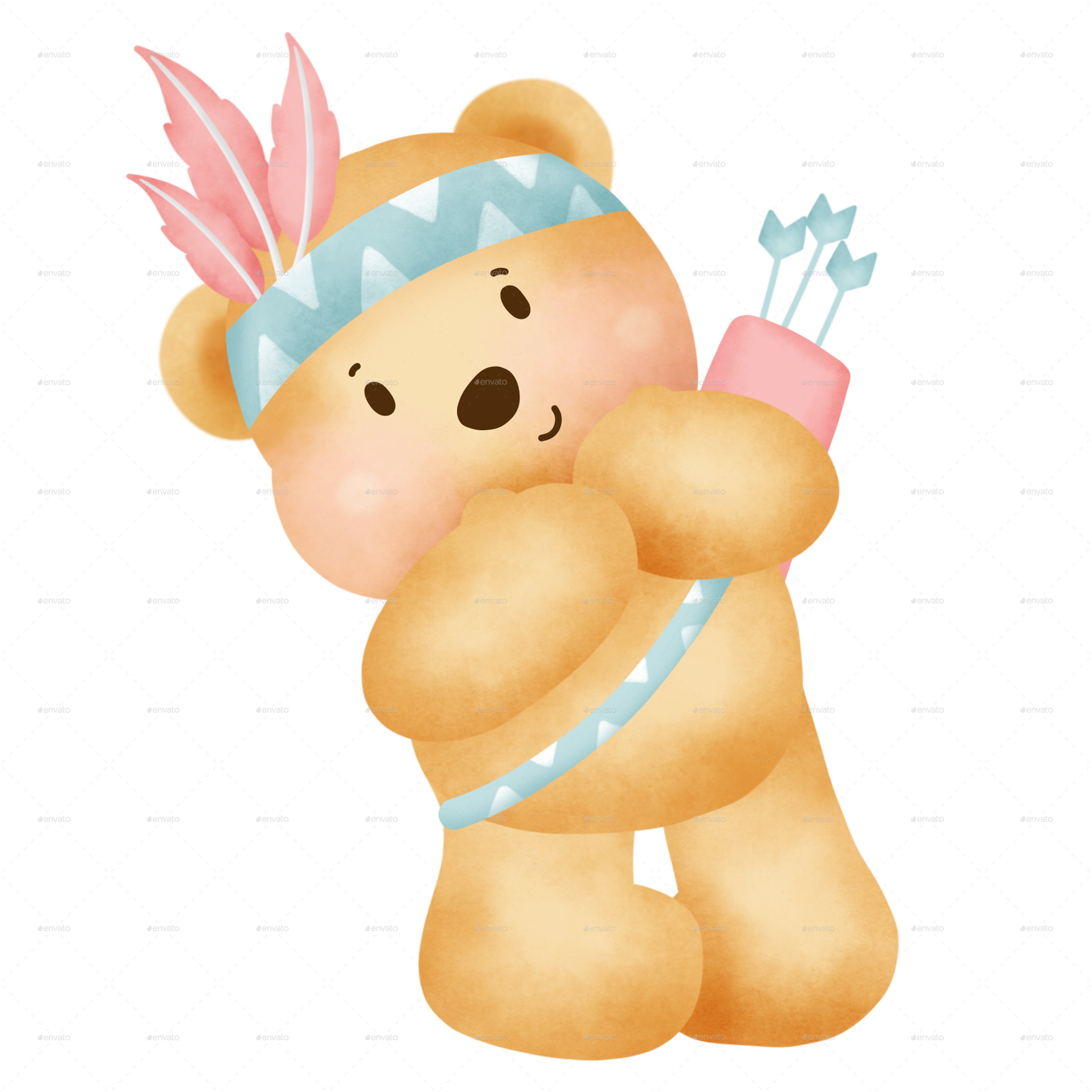 Watercolor Boho Bear Clipart, Graphics | GraphicRiver