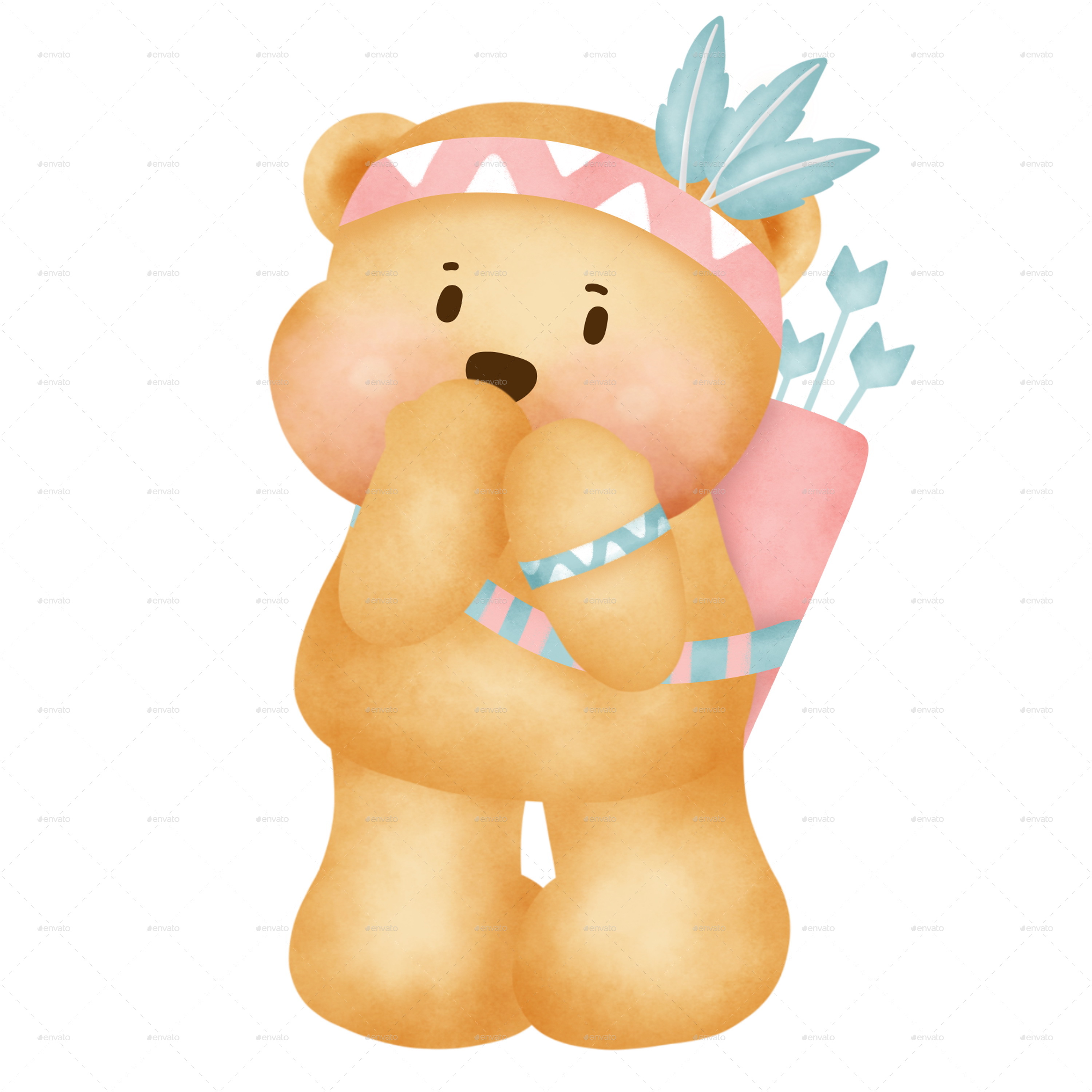 Watercolor Boho Bear Clipart, Graphics | GraphicRiver