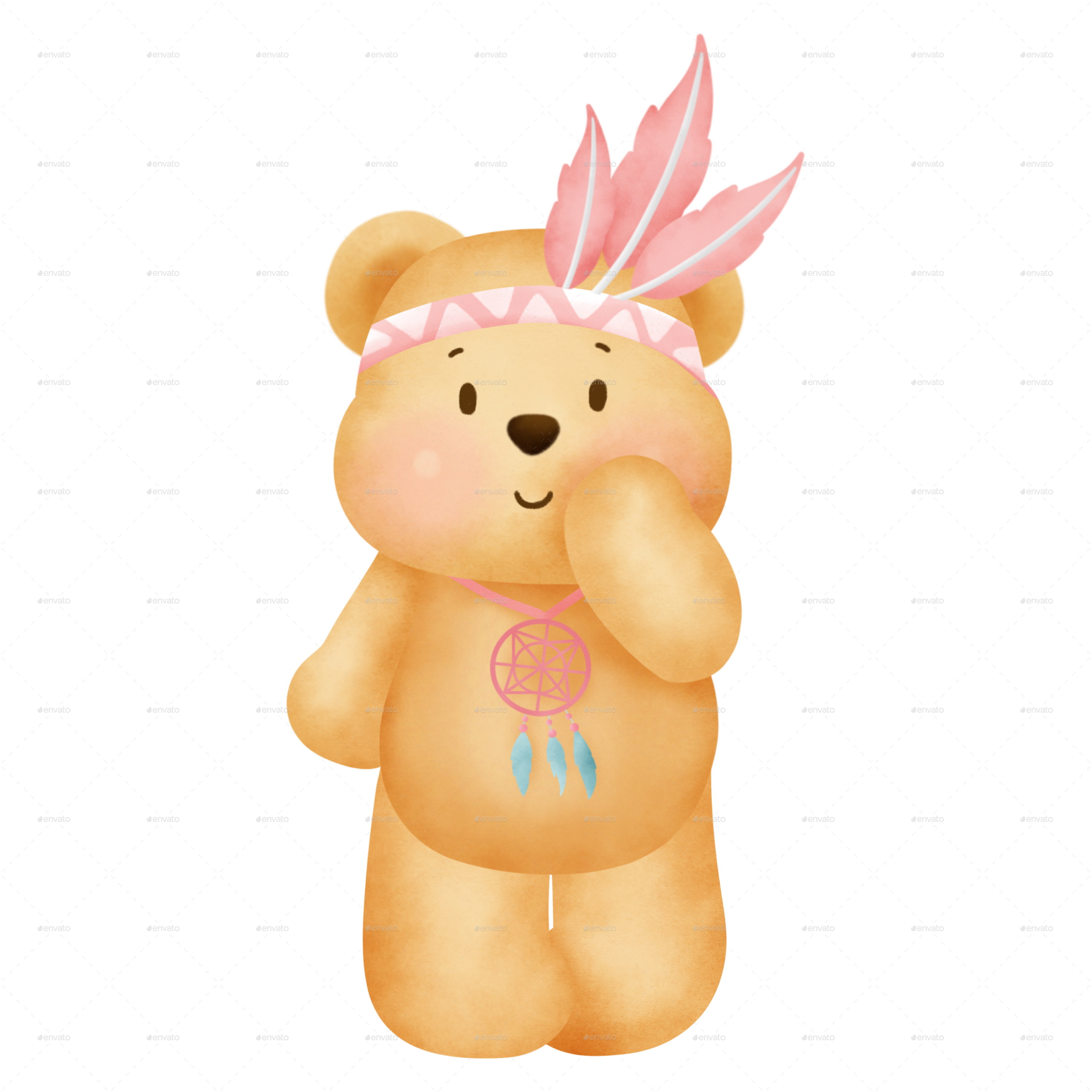 Watercolor Boho Bear Clipart, Graphics | GraphicRiver