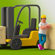 3D Man Worker near Loader with Box Container on Transparent Background ...