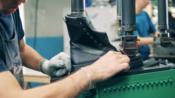 Bootmaker Marking a Shoe Sole Line Using a Pen, Stock Footage | VideoHive