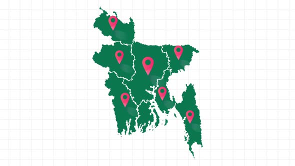 Bangladesh Map Pin Point Location Color Animation, Motion Graphics