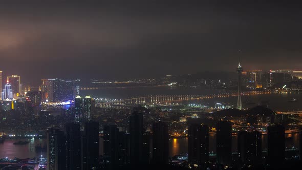 Macau Aerial Cityscape Night Timelapse Pan Up, Stock Footage | VideoHive