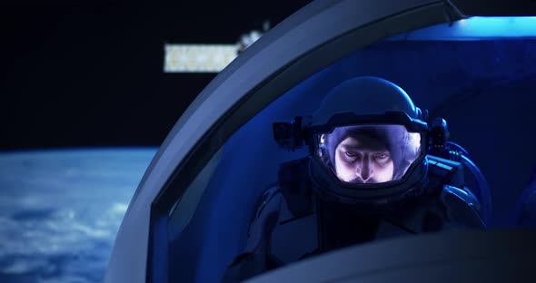 Astronaut Looking Out of Spaceship Window, Stock Footage | VideoHive