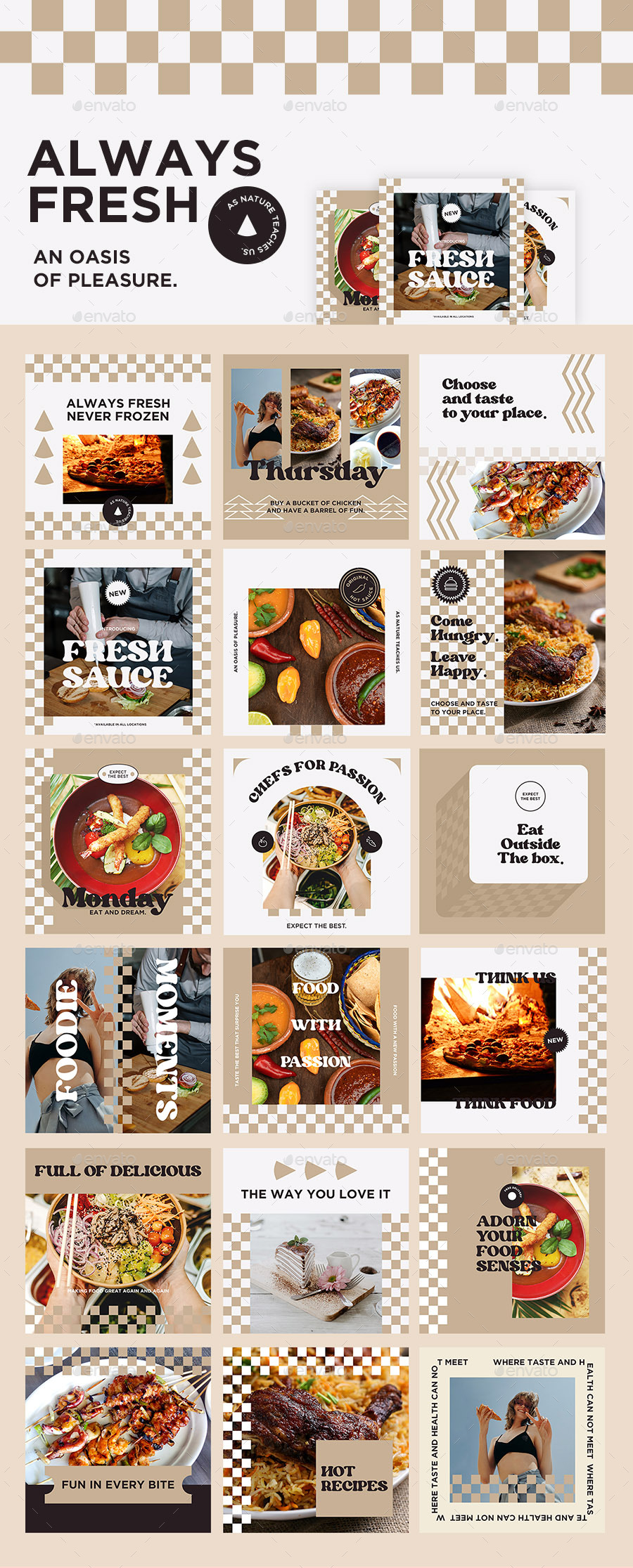 Restaurant Instagram Posts Templates, Web Elements | GraphicRiver