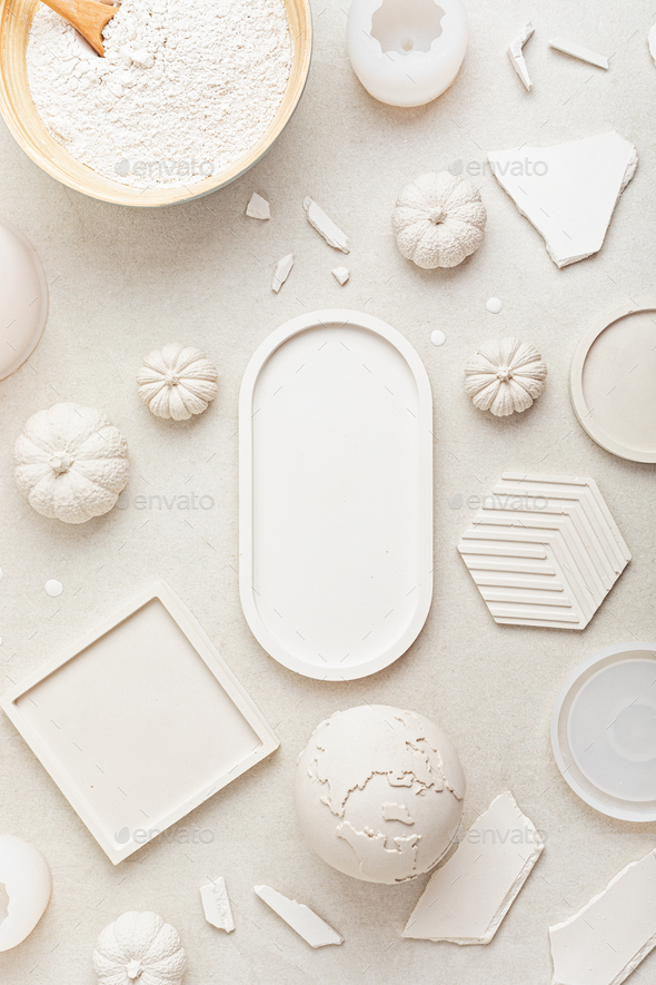 Handmade craft molds, plaster powder and gypsum objects for interior ...