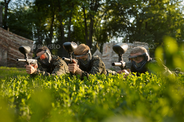 Paintball team, battle on playground in the forest Stock Photo by ...