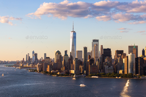 New York City Skyline with Freedom Tower at Sunset Stock Photo by heyengel