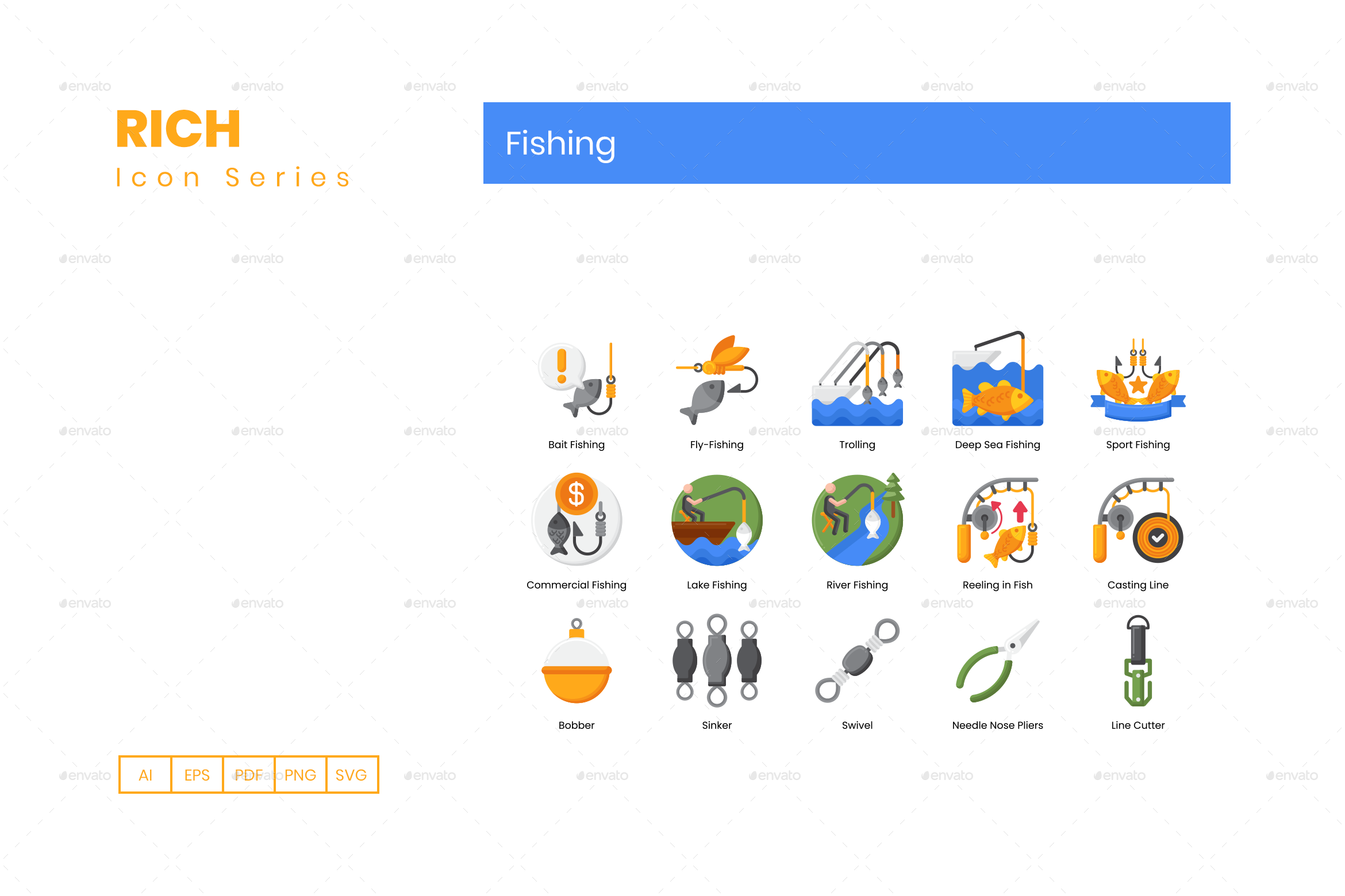 85 Fishing Icons | Rich Series, Icons | GraphicRiver