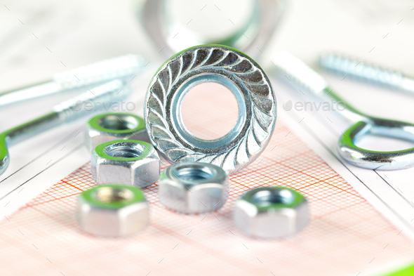 Technical drawings of bolt and nut. Engineering, technology and ...