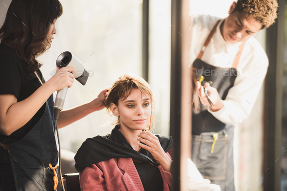 professional hairdresser stylist person and hair fashion beauty salon ...