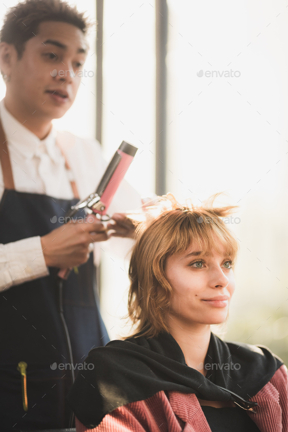 professional hairdresser stylist person and hair fashion beauty salon ...