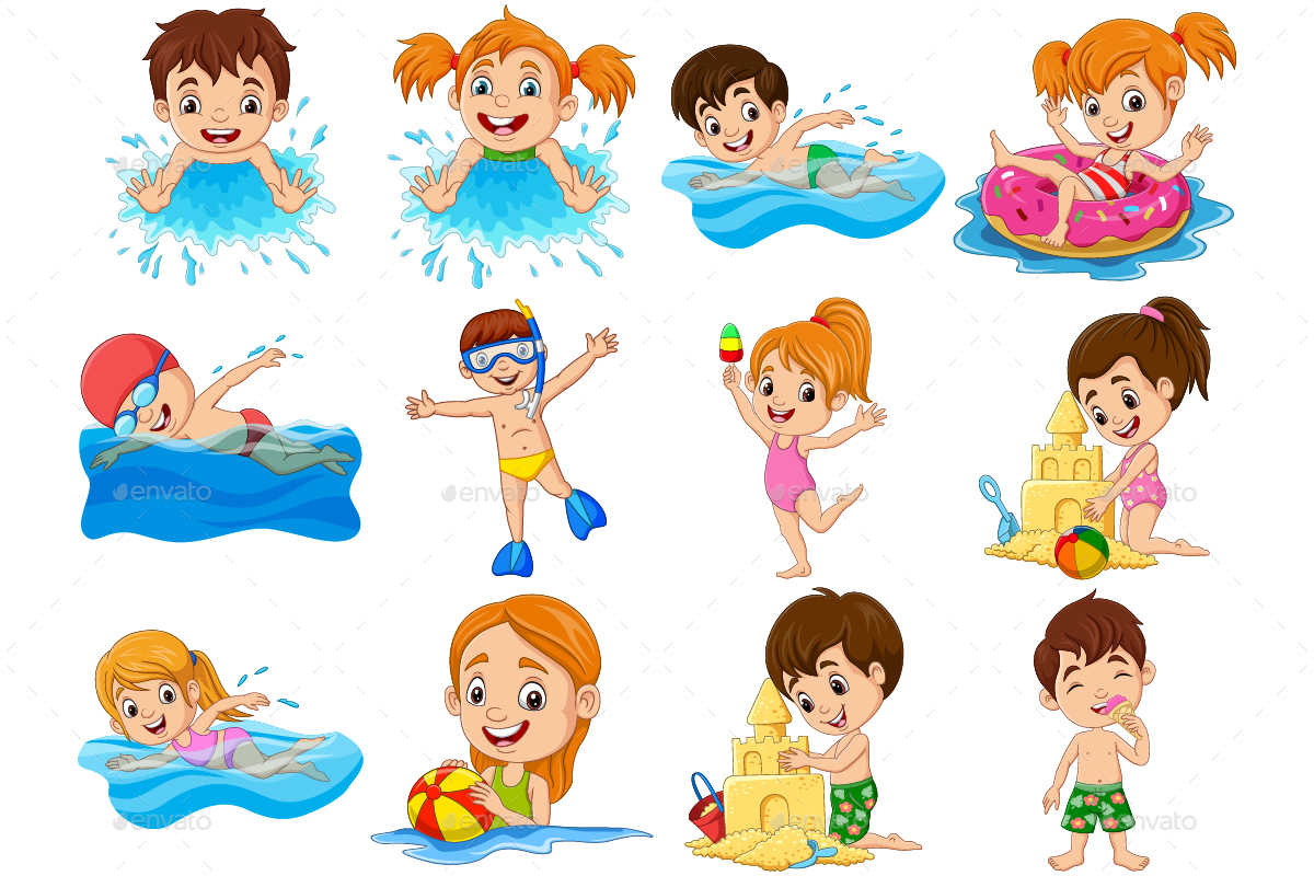 Set of Twelve Kids Activities at Beach, Vectors | GraphicRiver
