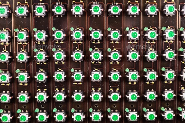 Panel of LED light indicators is in the production Stock Photo by ...