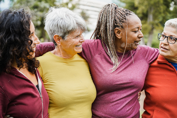 Group of multi generational women having fun together - Focus on ...