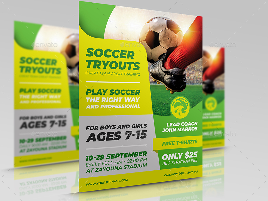 Soccer Tryouts Flyer Template, Print Templates | GraphicRiver