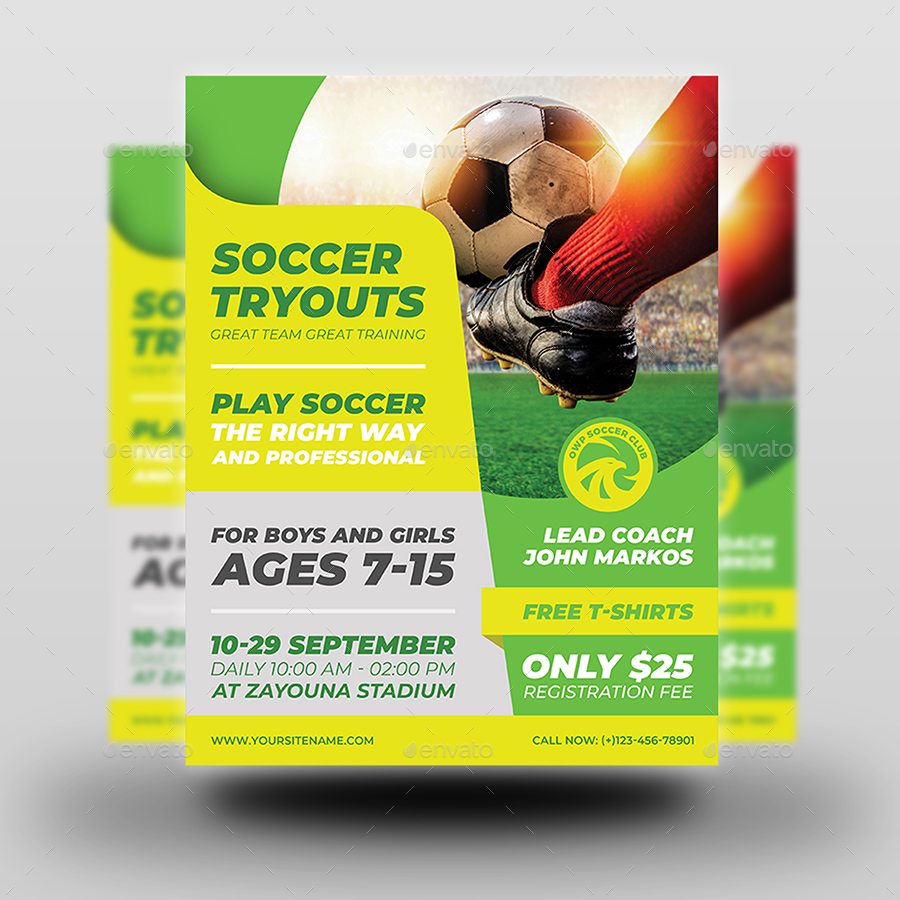 Soccer Tryouts Flyer Template, Print Templates | GraphicRiver