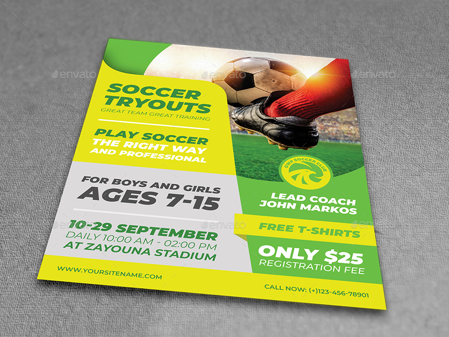 Soccer Tryouts Flyer Template, Print Templates | GraphicRiver