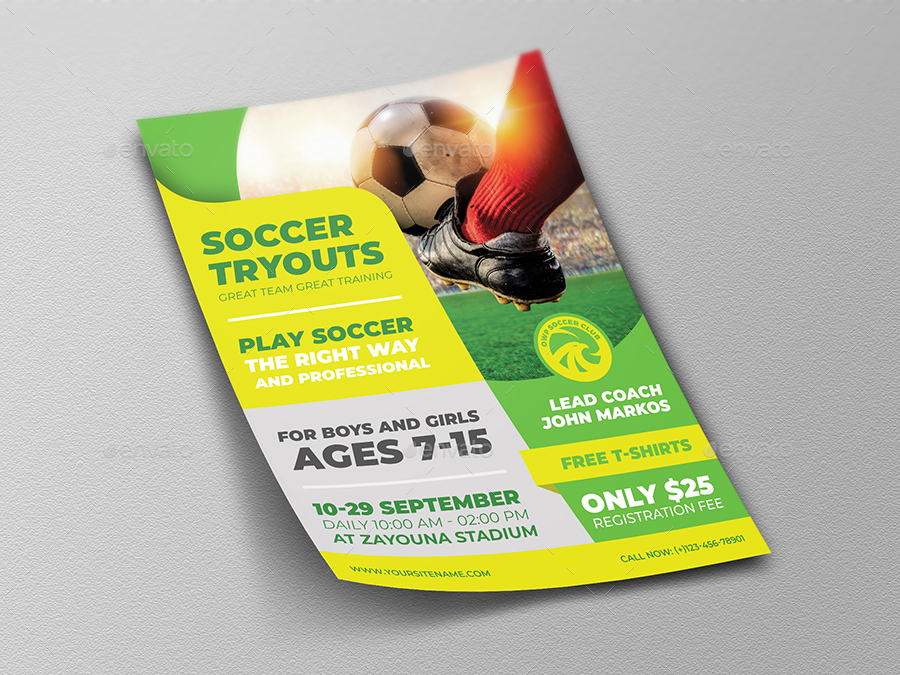 Soccer Tryouts Flyer Template, Print Templates | GraphicRiver