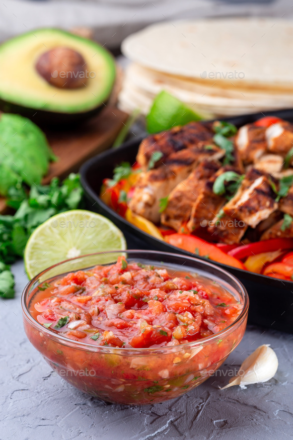 Traditional Tex-Mex cuisine salsa Asada sauce with roasted vegetables ...