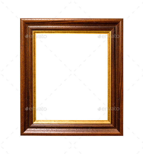 old wide dark brown wooden picture frame isolated Stock Photo by vvoennyy
