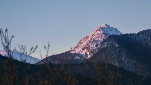 Morning Sun Light Colors in Snowy Alpine, Mountain Peak Nature at ...