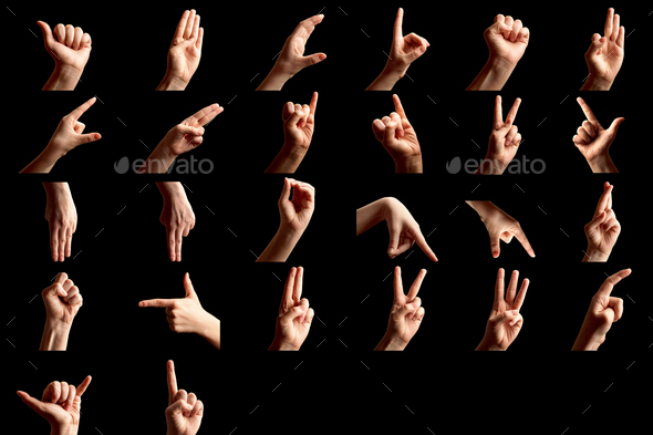 Finger Spelling the Alphabet in American Sign Language (ASL). Stock ...