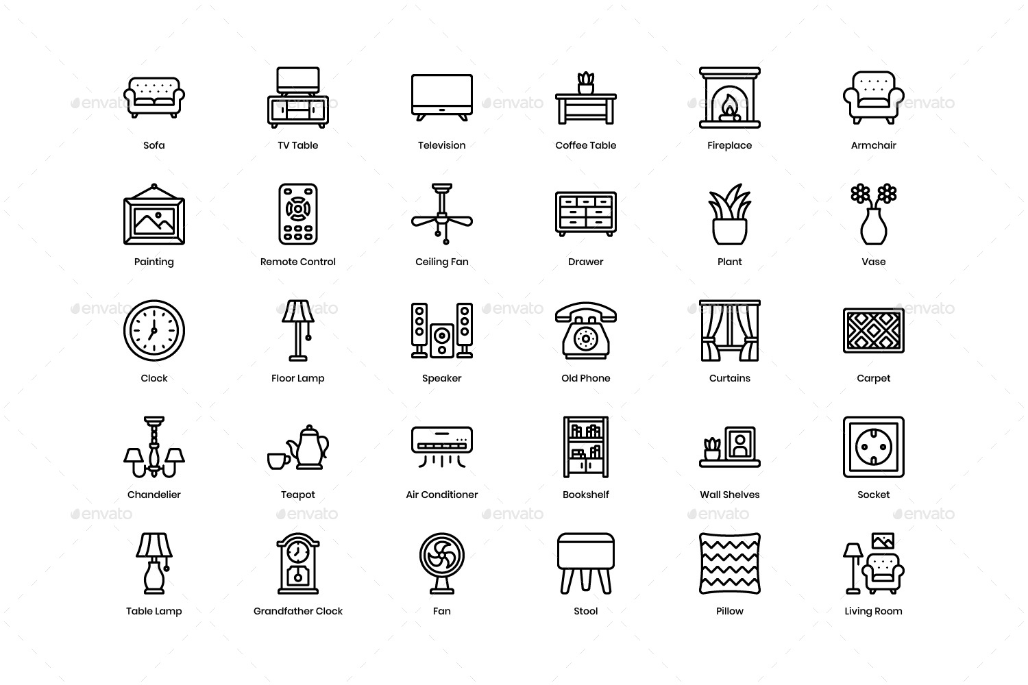 Living Room Icons, Icons | GraphicRiver