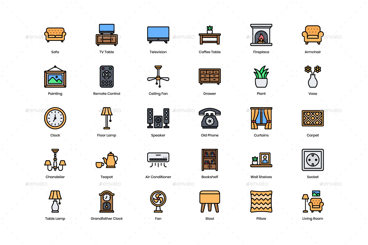 Living Room Icons, Icons | GraphicRiver