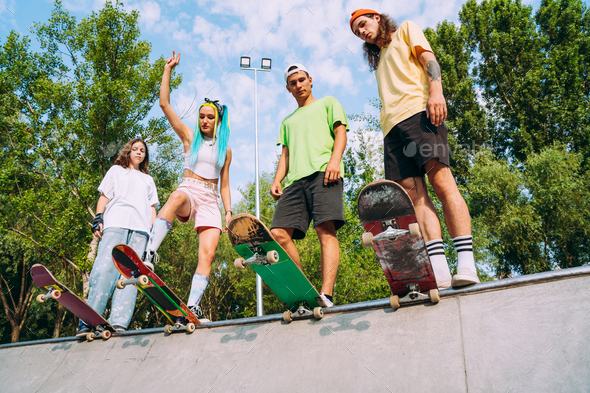Group of professional skaters teens at the skatepark Stock Photo by ...